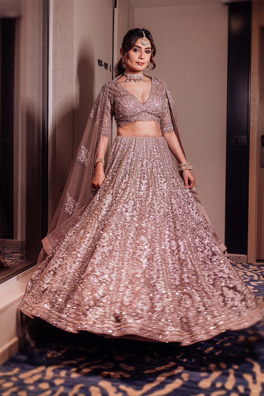 Dusty Pink Lehenga Set With Zari Embroidery Silver Detailed Dupatta Dusty Pink Lehenga Set With Zari Embroidery Silver Detailed Dupatta