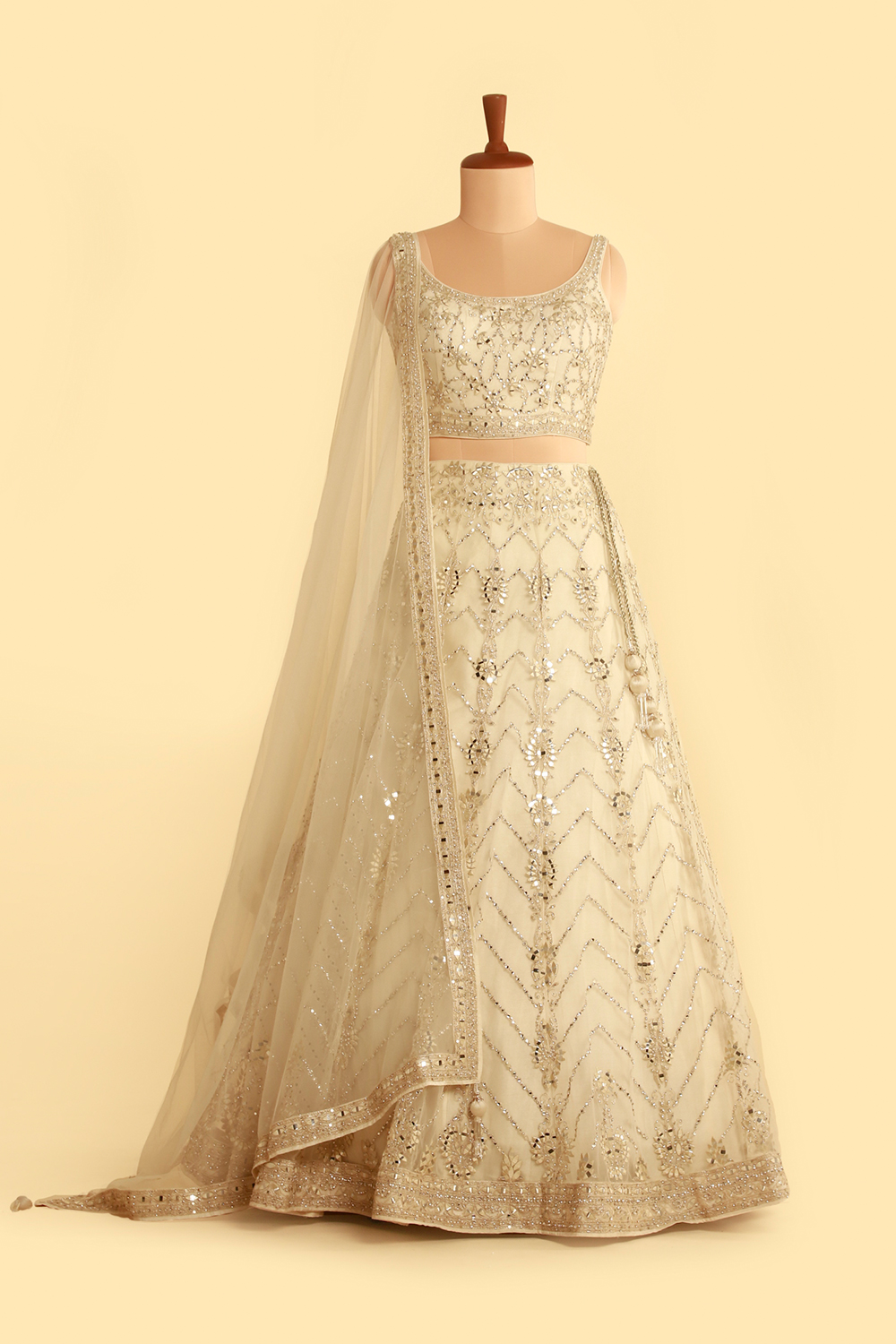 WHITE LEHENGA SET WITH ‘ABLA’ EMBROIDERY AND MATCHING BLOUSE AND ...
