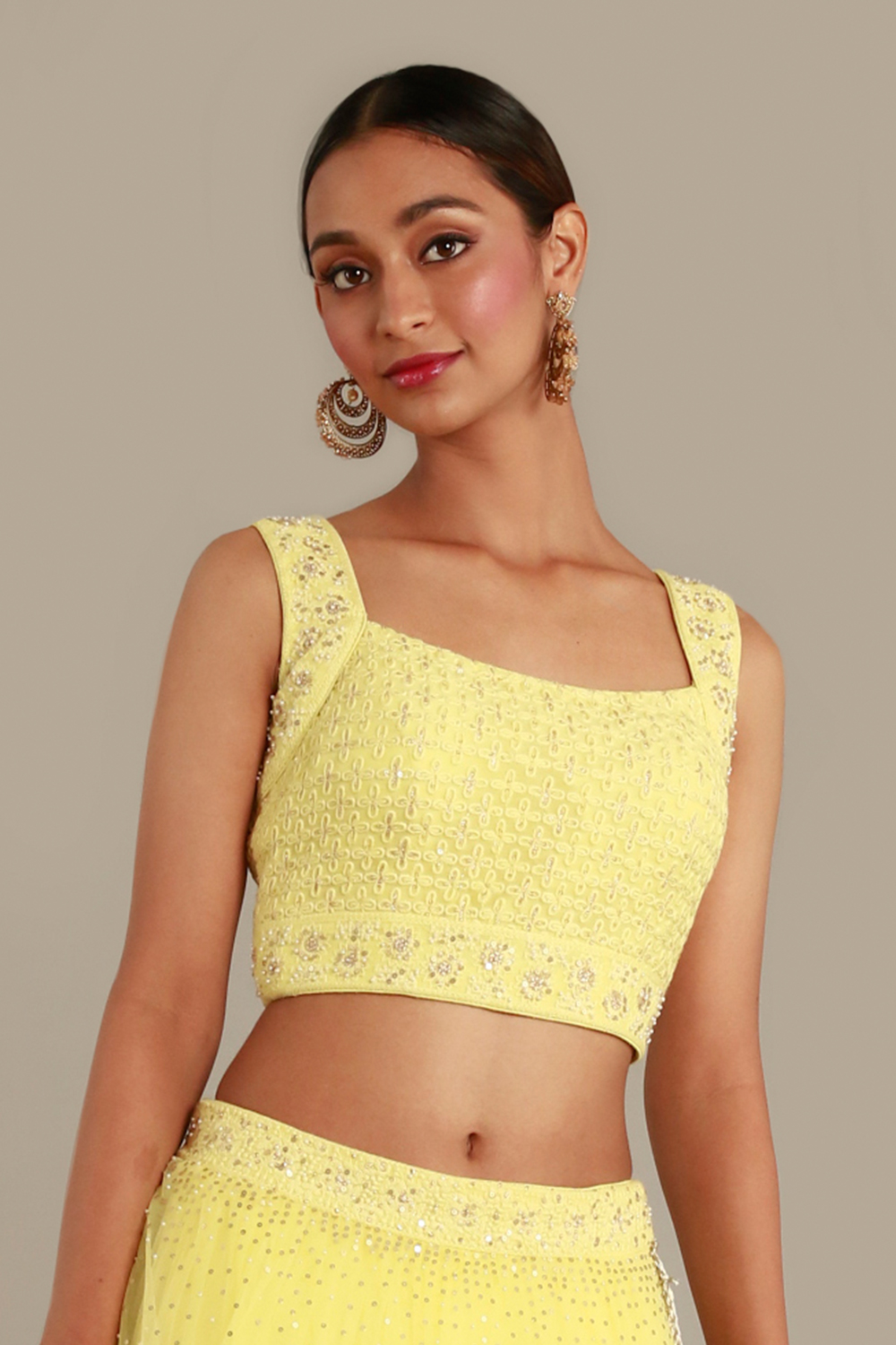 SUNSHINE YELLOW BLOUSE WITH THREAD WORK AND GOLD AND SILVER ...